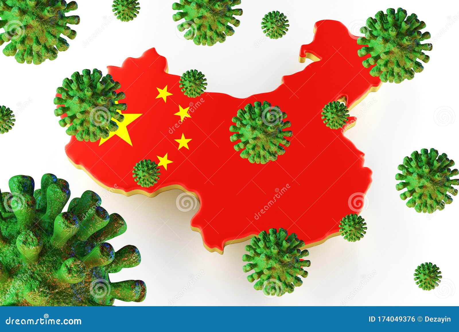 Contagious HIV AIDS, Flur or Coronavirus with China Map. 3D Rendering ...