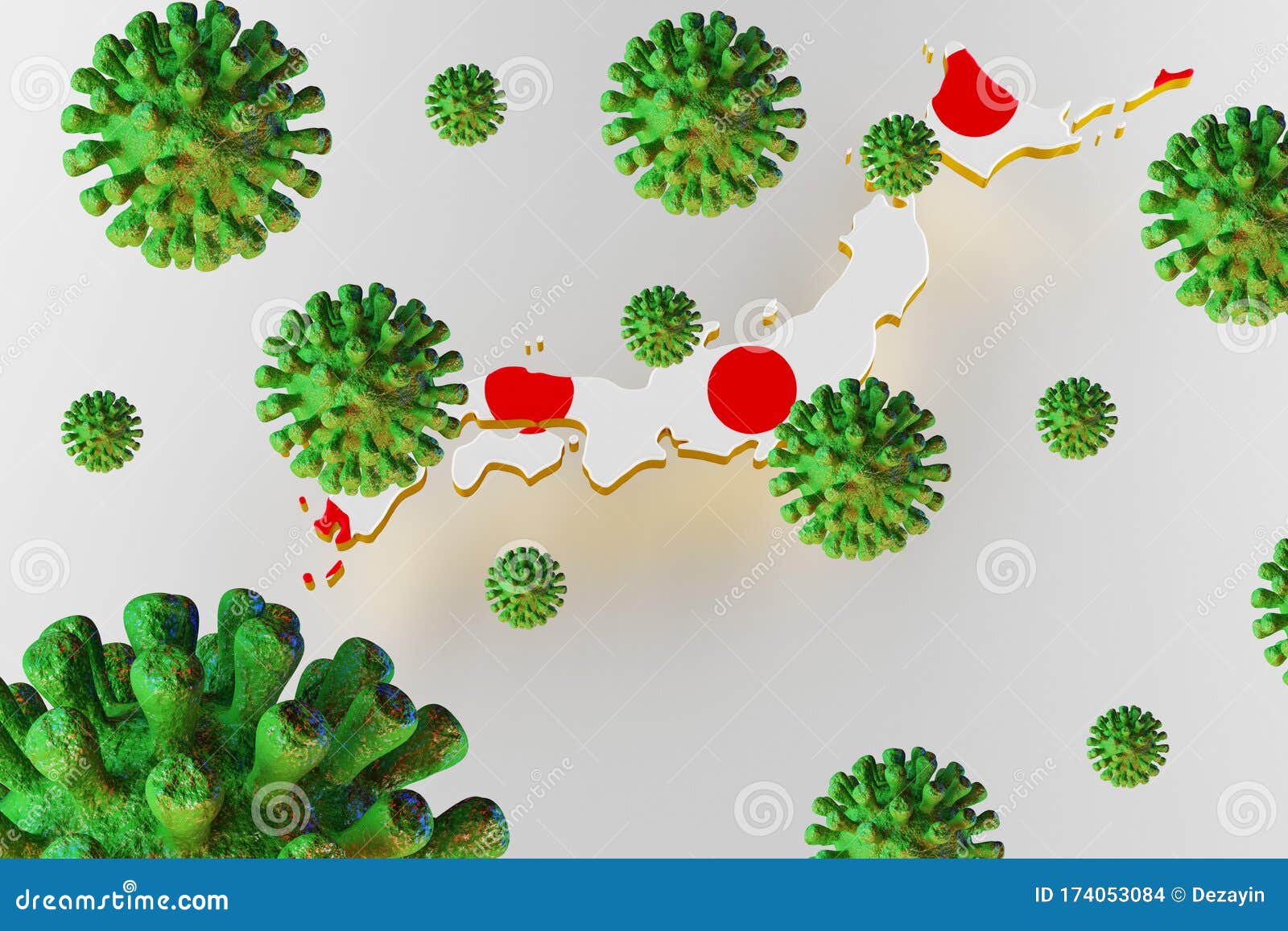 Contagious HIV AIDS, Flur or Coronavirus with Japan Map. 3D Rendering ...