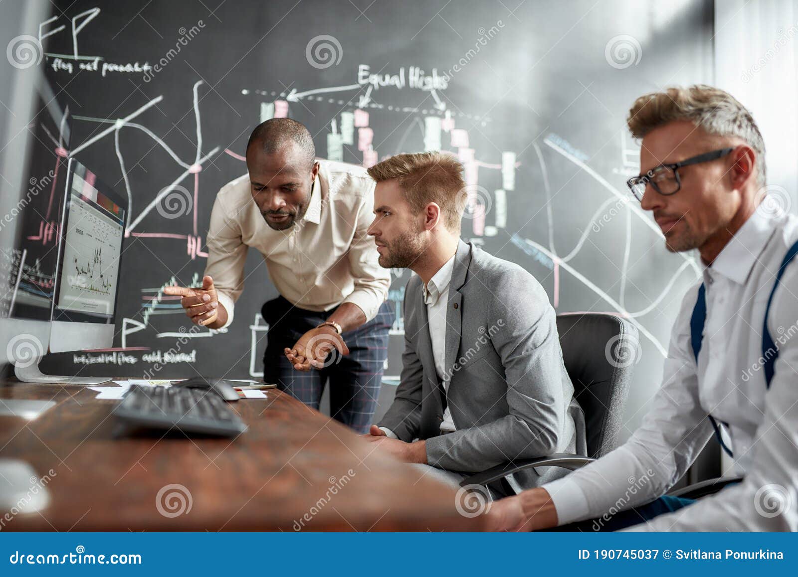Contagious Ideas. Businessmen, Traders in Shirts Discussing Strategy ...