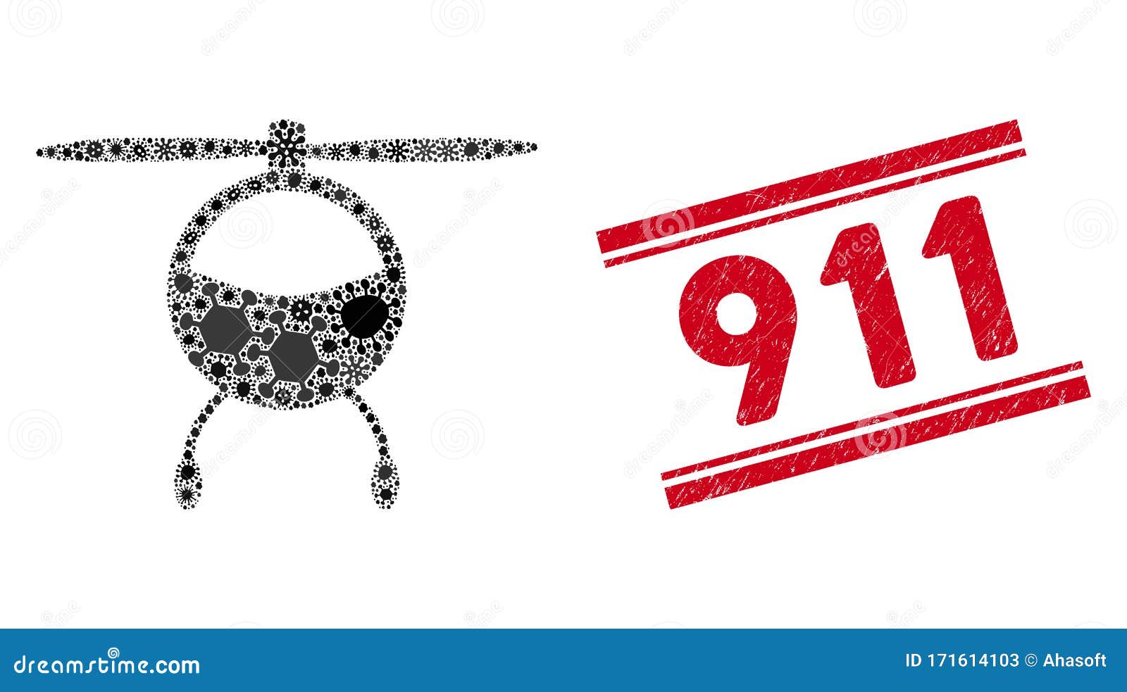 Virus Mosaic Helicopter Chopper Icon and Grunge 911 Stamp with Lines ...
