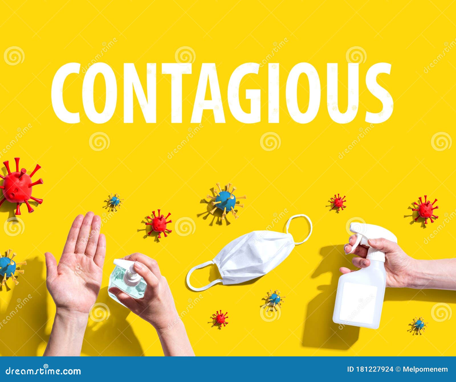 Contagious Theme with Viral and Hygiene Objects Stock Photo - Image of ...