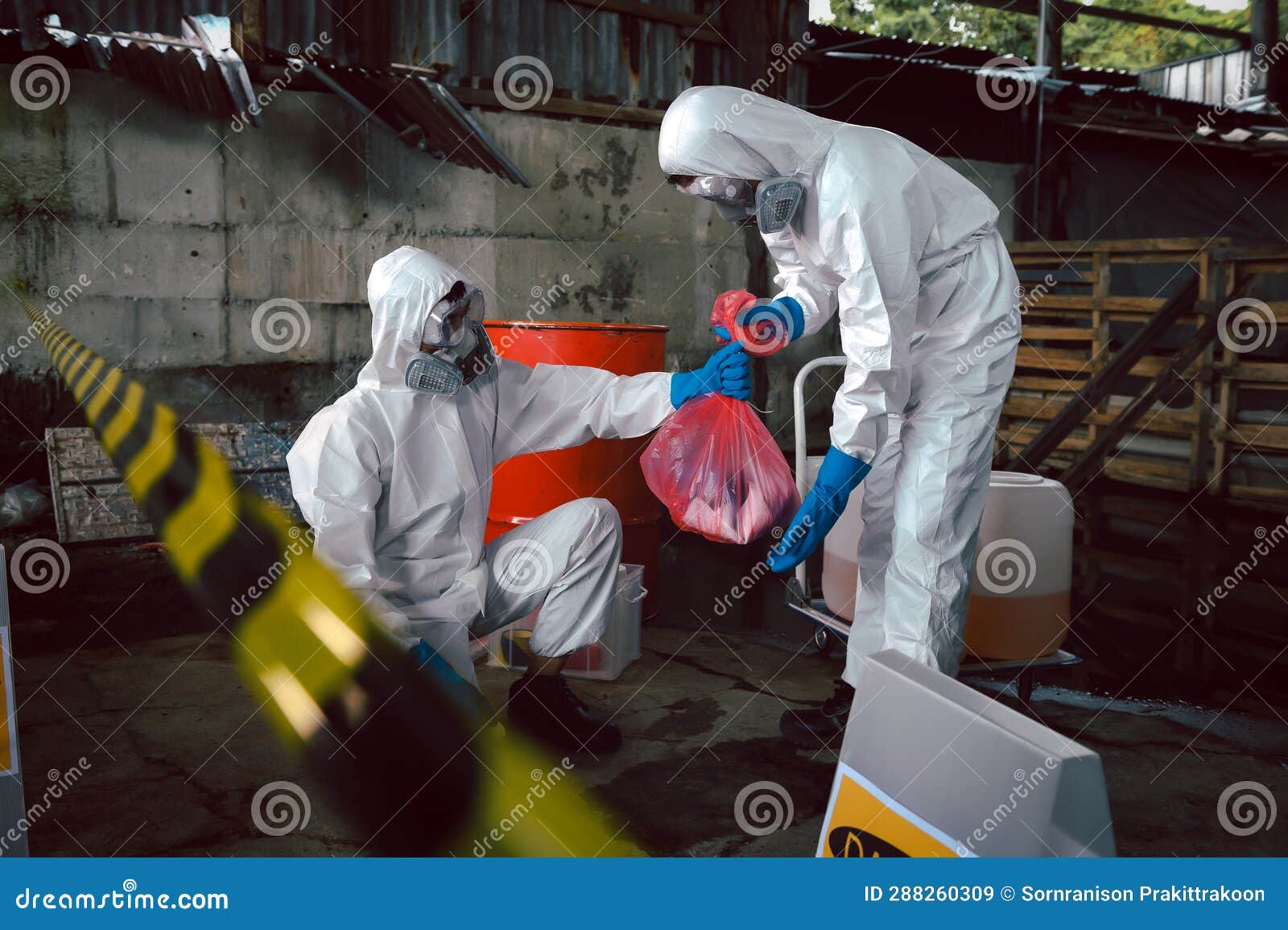 Contain Chemical Spill To Red Garbage Bags after Absorb, Part of Steps ...