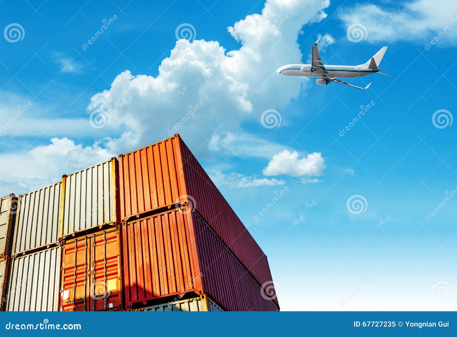 Container and Aircraft on the Dock Stock Image - Image of harbor ...