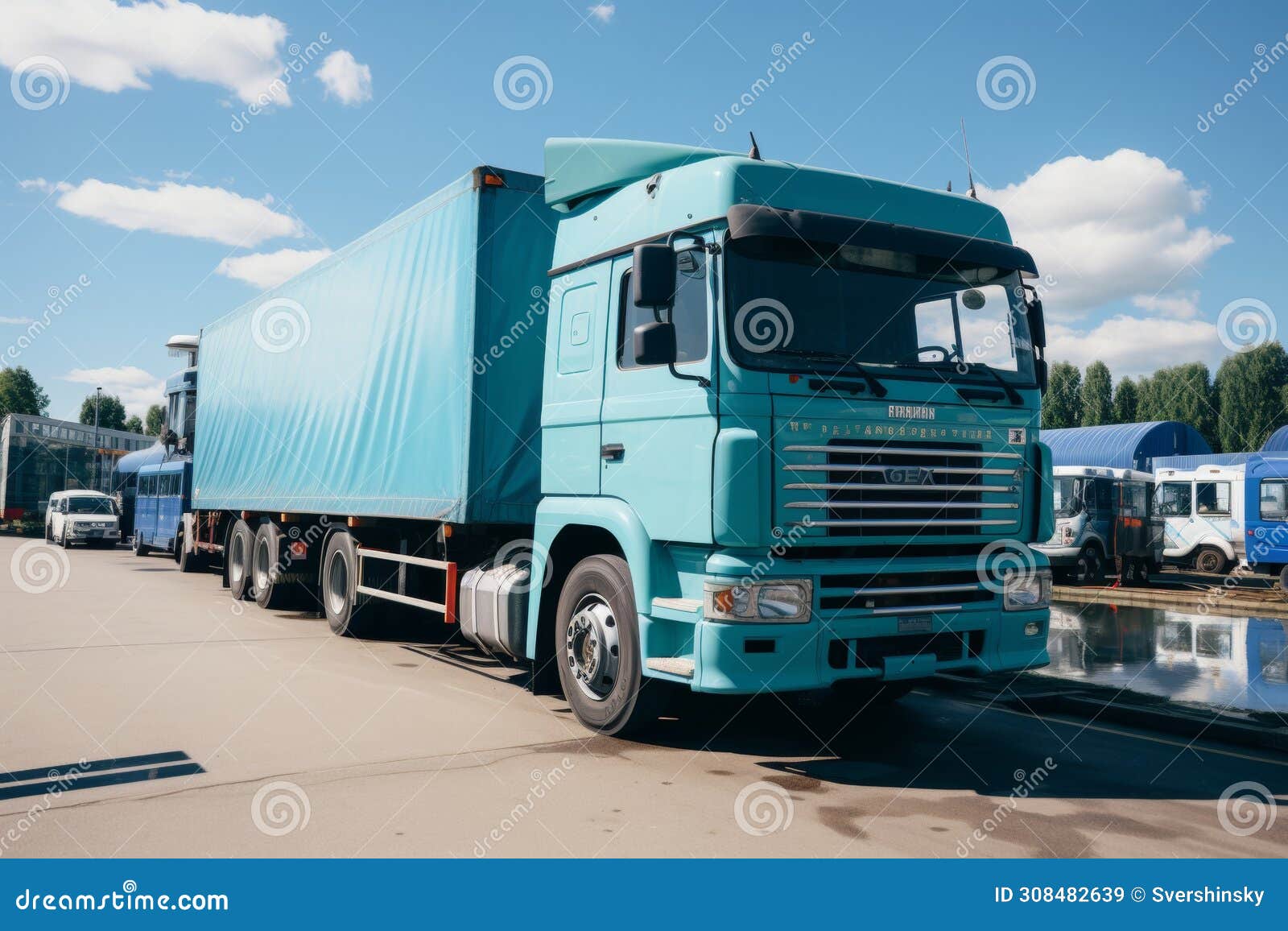 Container Blue Transporting Cargo on the Interstate Highway Stock ...