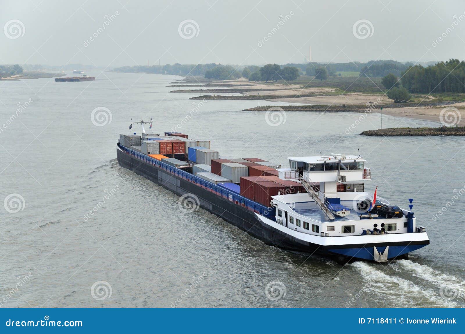 Container Boat at the River Stock Image - Image of container, holland ...