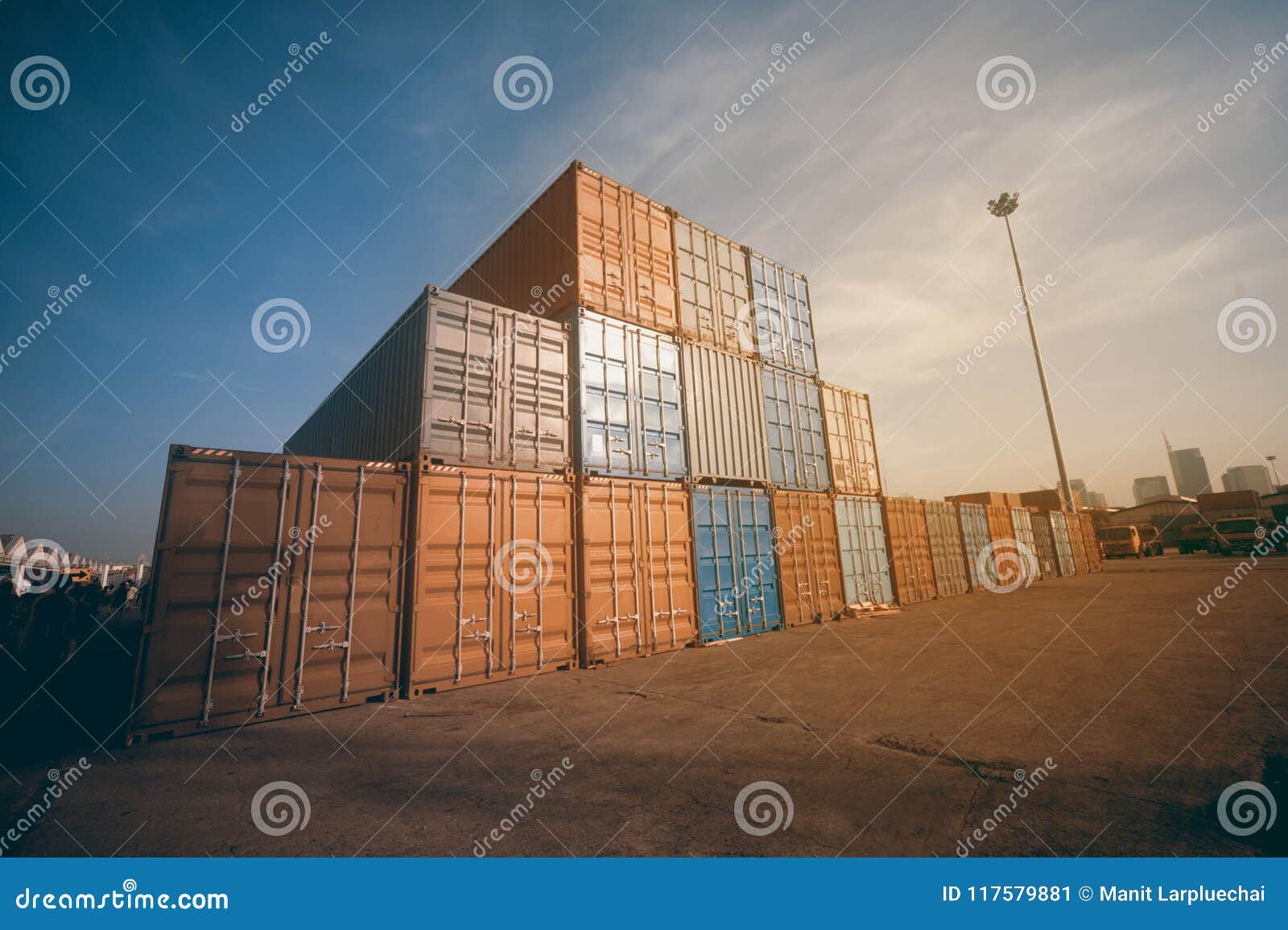 Cargo Containers Stacked in Port. Container Port or Terminal. Stock ...