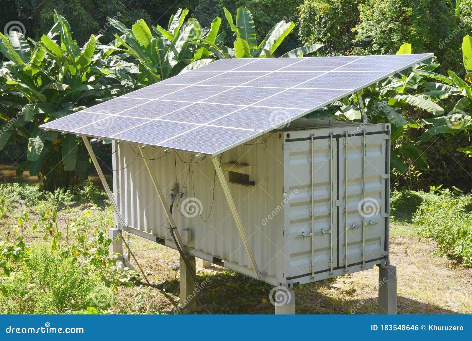 Container Box with Solar Panels Stock Photo - Image of electric, nature ...