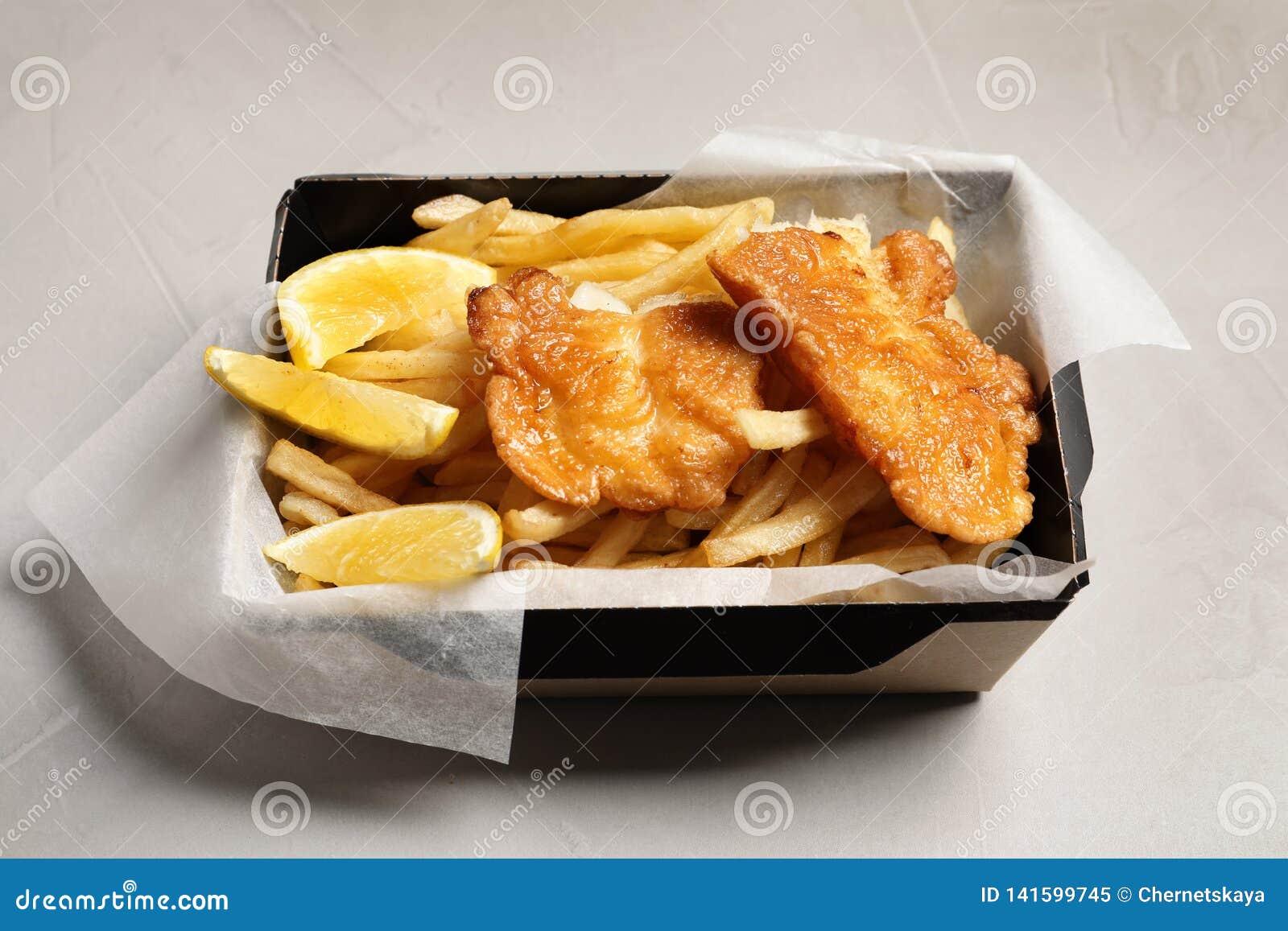 Container with British Traditional Fish and Potato Chips Stock Image ...