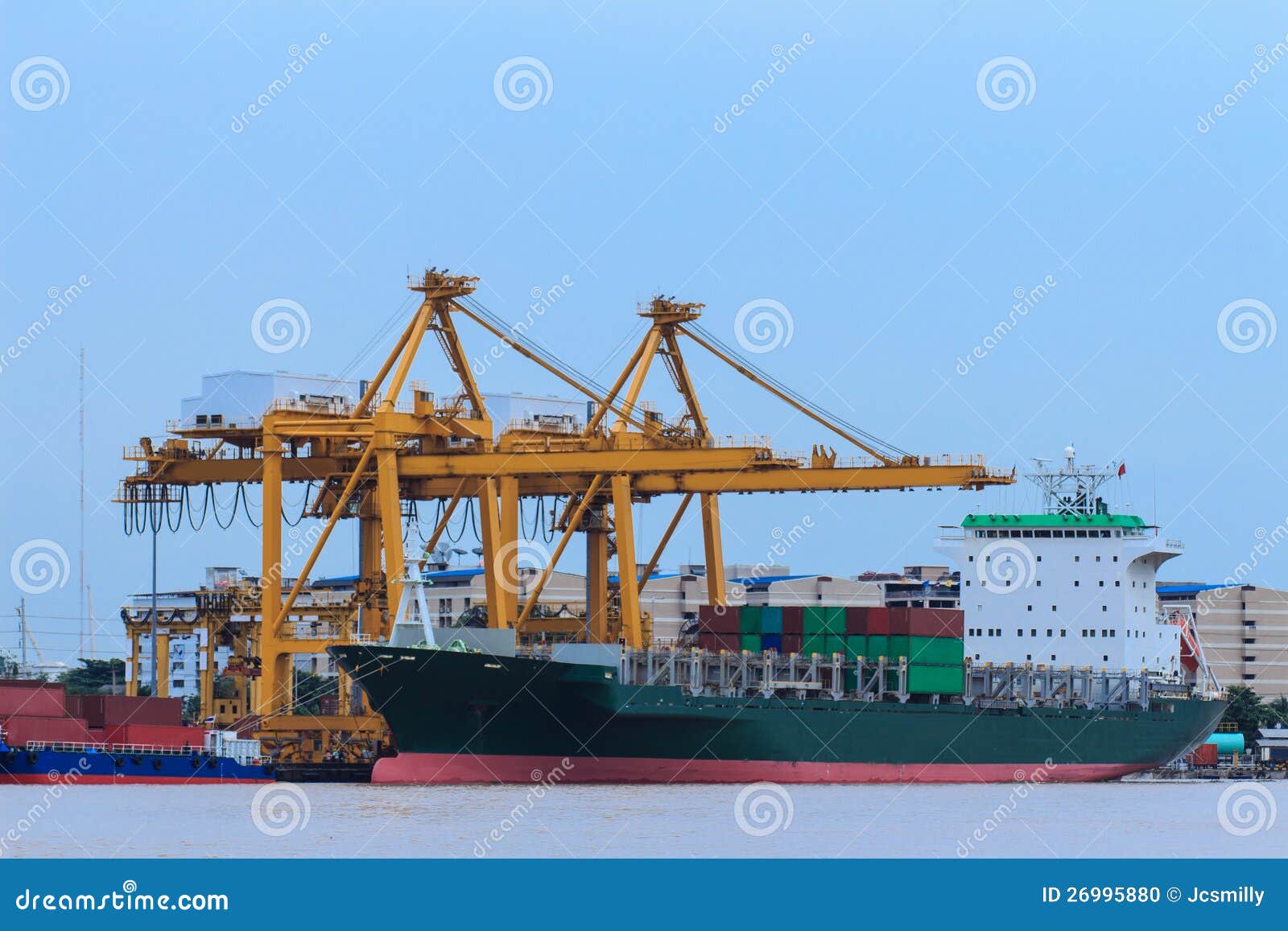 Container Cargo Freight Ship with Working Crane Br Stock Photo - Image ...