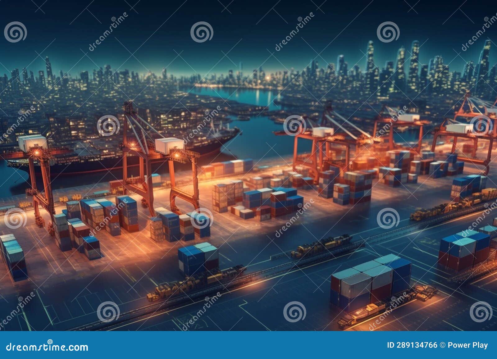 Container Cargo Freight Ship with Working Crane Bridge Background at ...