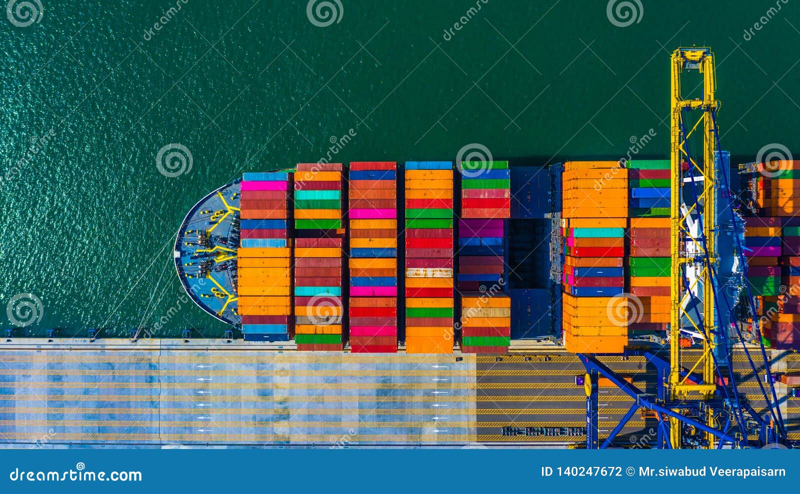 Container Cargo Freight Ship With Working Crane Bridge Discharge At ... Container Cargo Freight Ship With Working Crane Bridge Discharge At ...