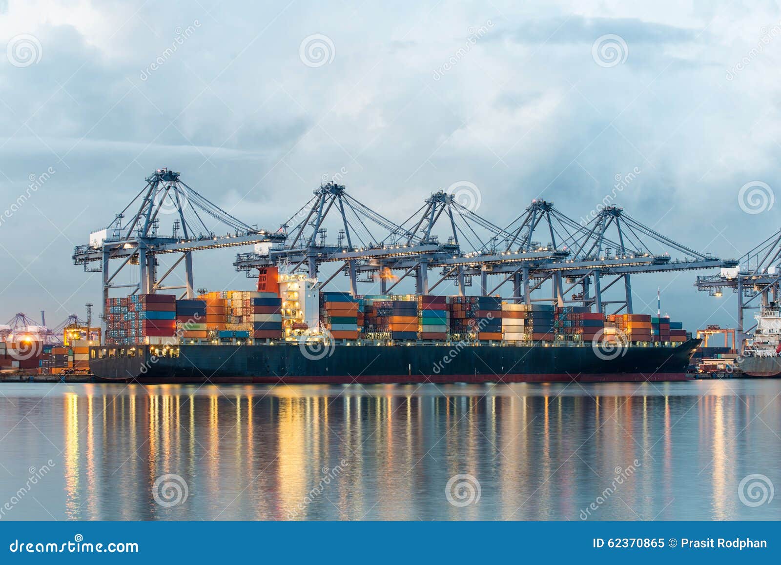 Container Cargo Freight Ship with Working Crane Bridge in Shipyard for ...