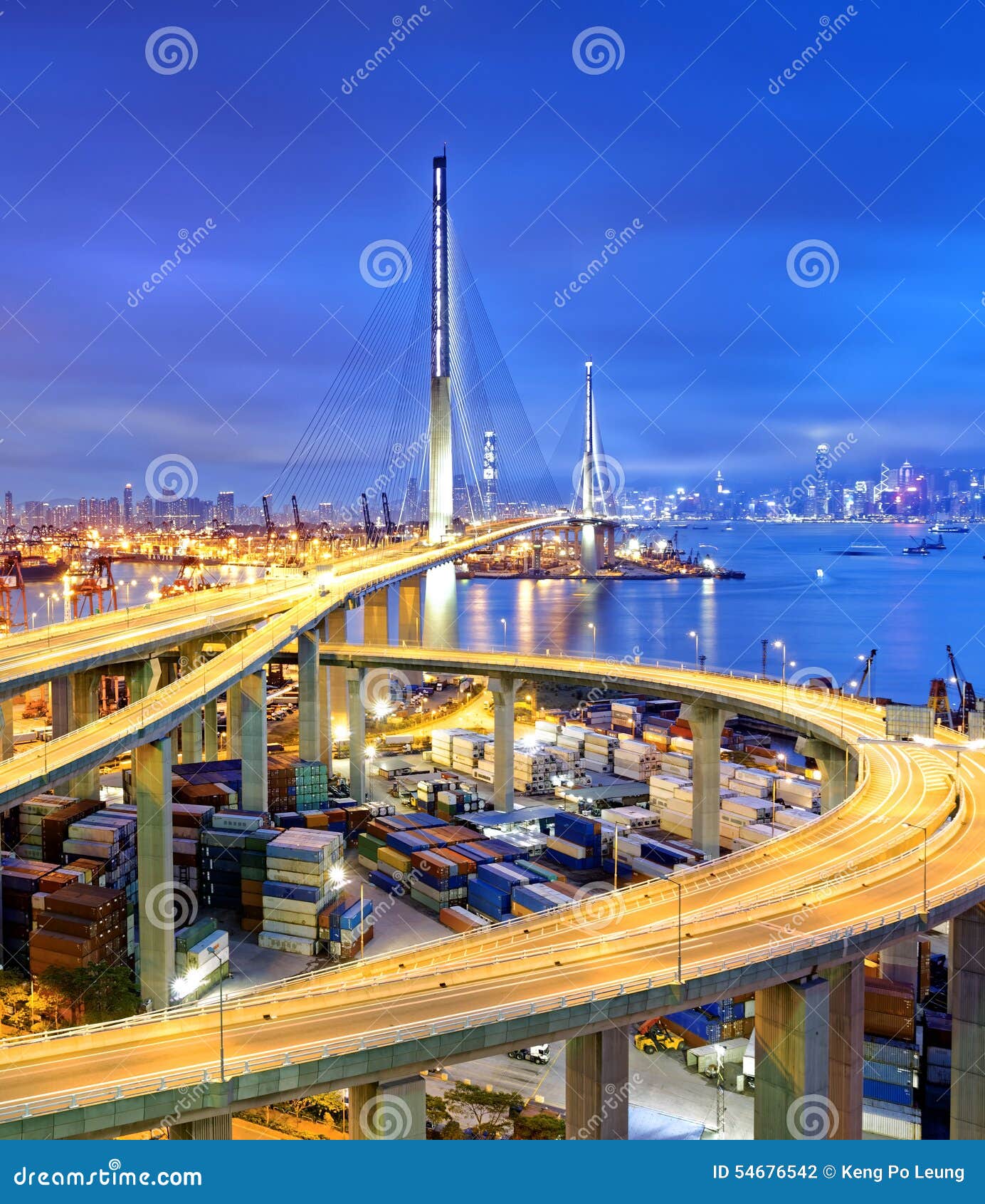 Container Cargo Freight Ship with Working Crane Bridge in Shipyard at ...