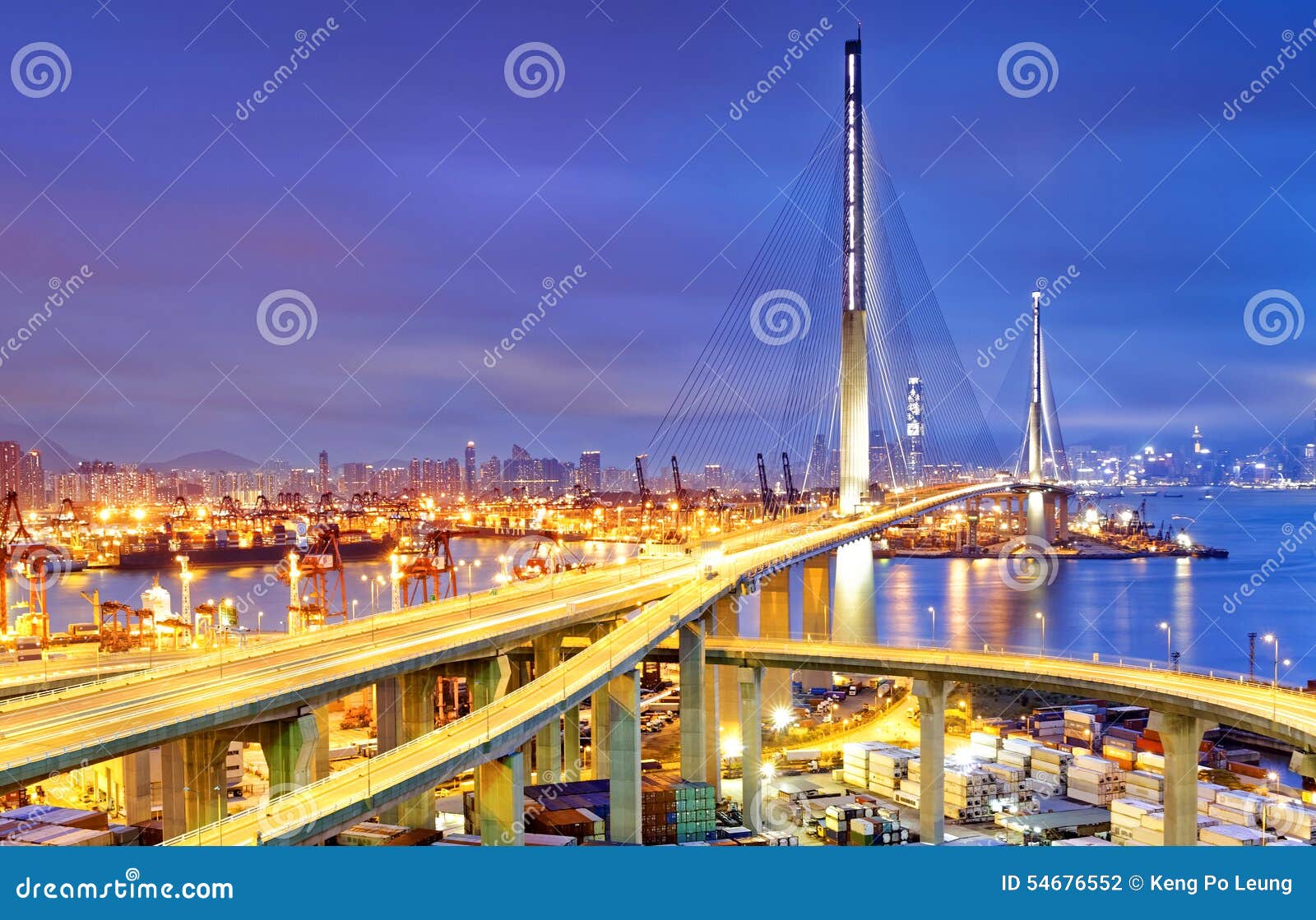 Container Cargo Freight Ship with Working Crane Bridge in Shipyard at ...
