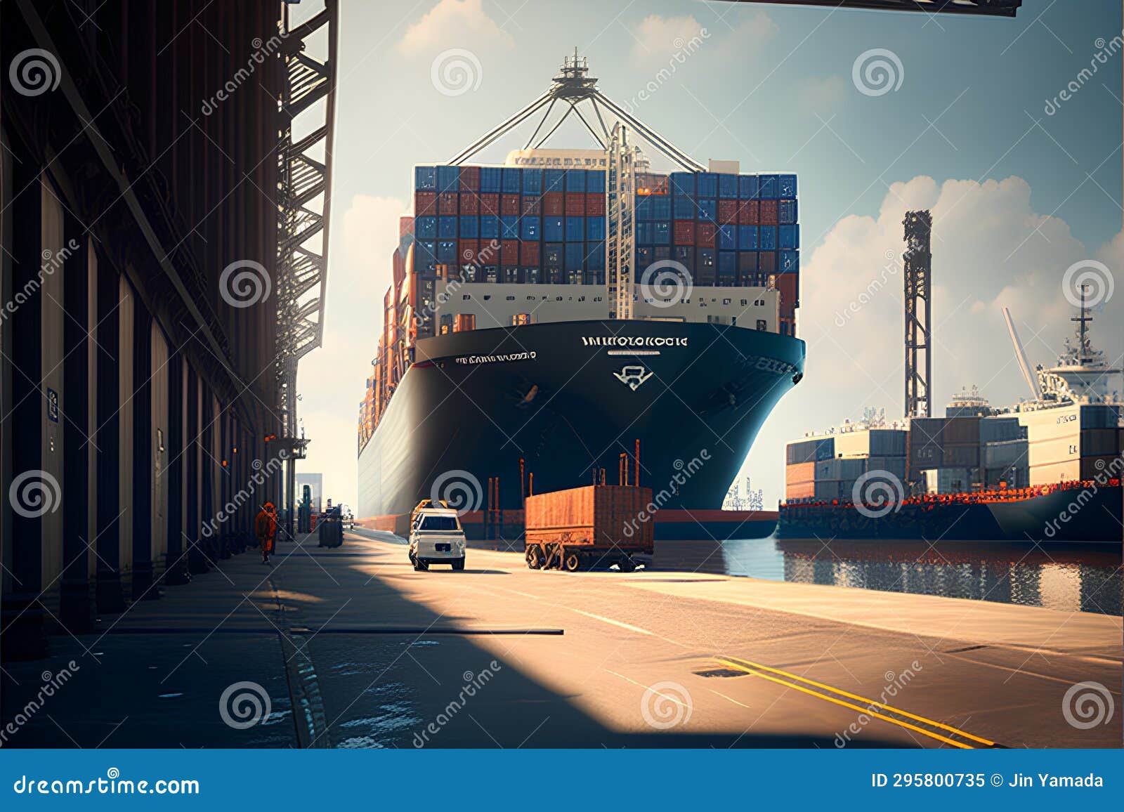 Container Cargo Freight Ship with Working Crane Bridge in Shipyard for ...