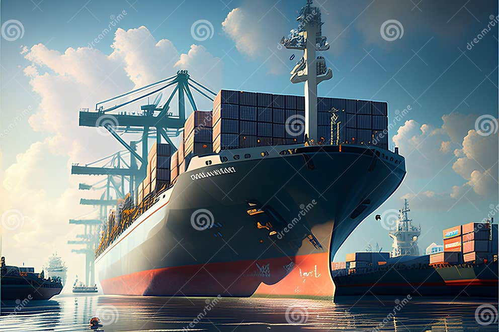 Container Cargo Freight Ship with Working Crane Bridge in Shipyard for ...