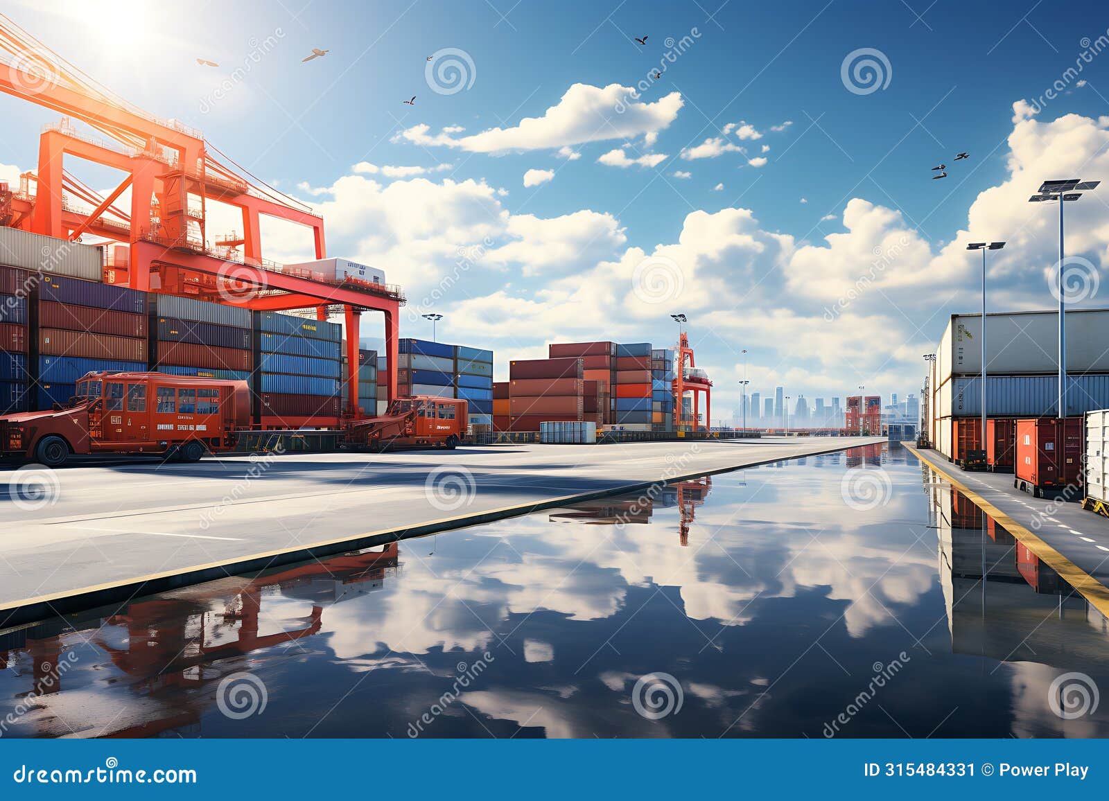 Container Cargo Freight Ship with Working Crane Bridge in Shipyard for ...