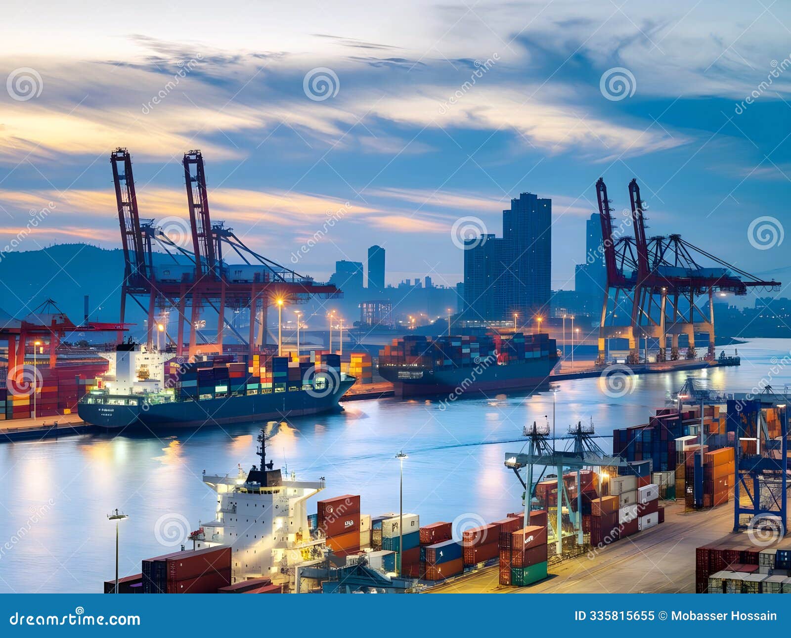 Container Cargo Freight Ship with Working Crane Bridge in Shipyard for ...