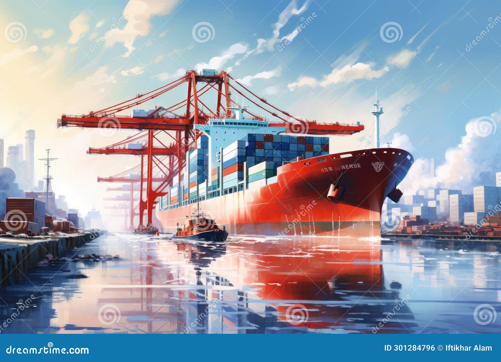 Container Cargo Freight Ship with Working Crane Bridge in Shipyard for ...