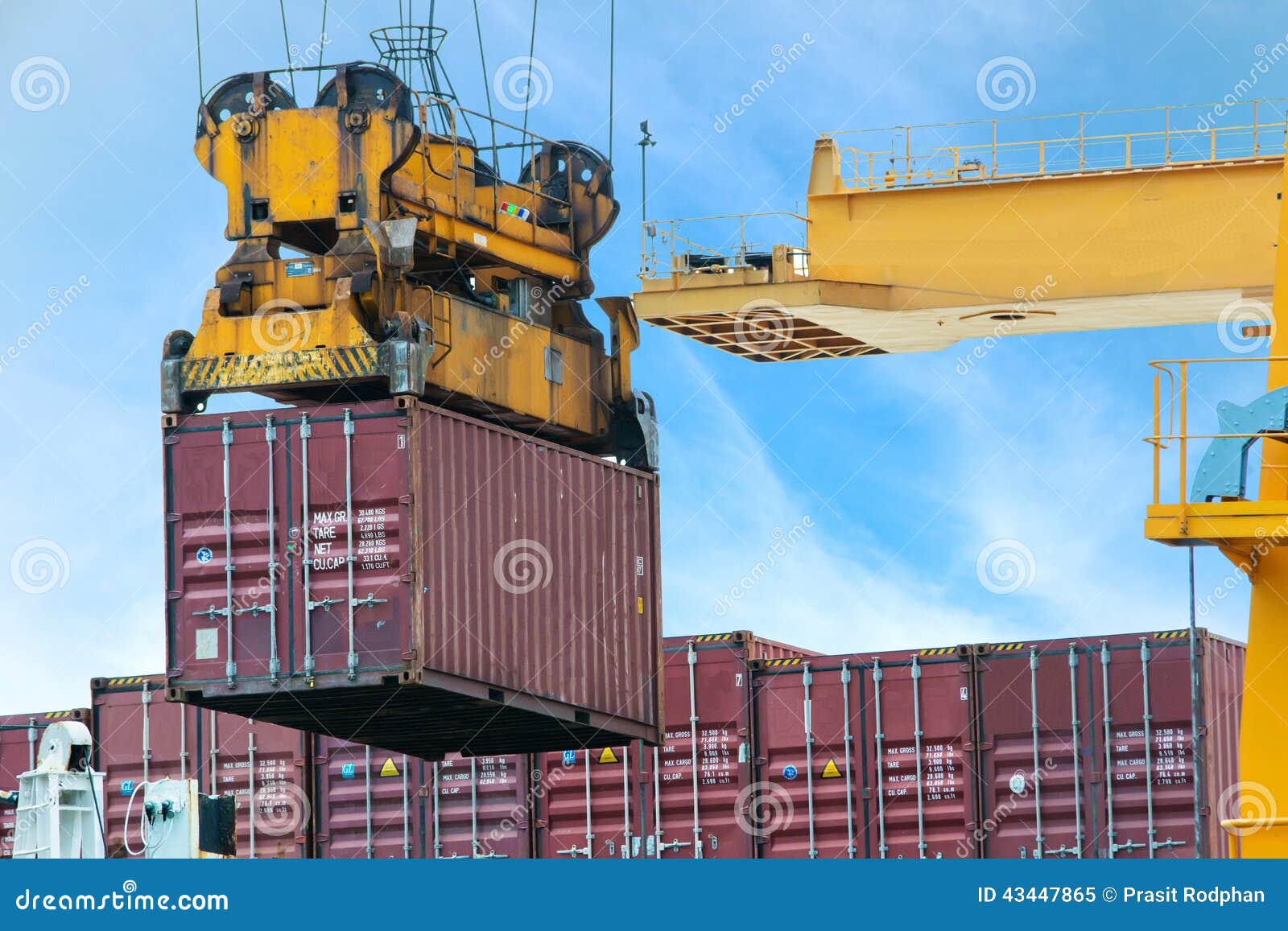Container Cargo Freight Ship with Working Crane Loading Bridge I Stock ...