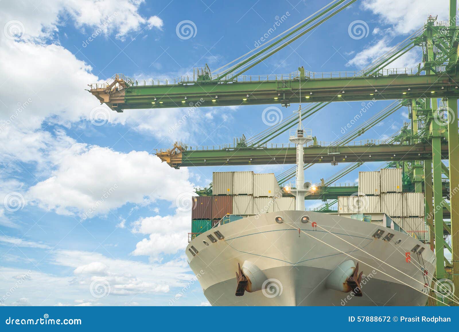 Container Cargo Freight Ship with Working Crane Loading Bridge I Stock ...