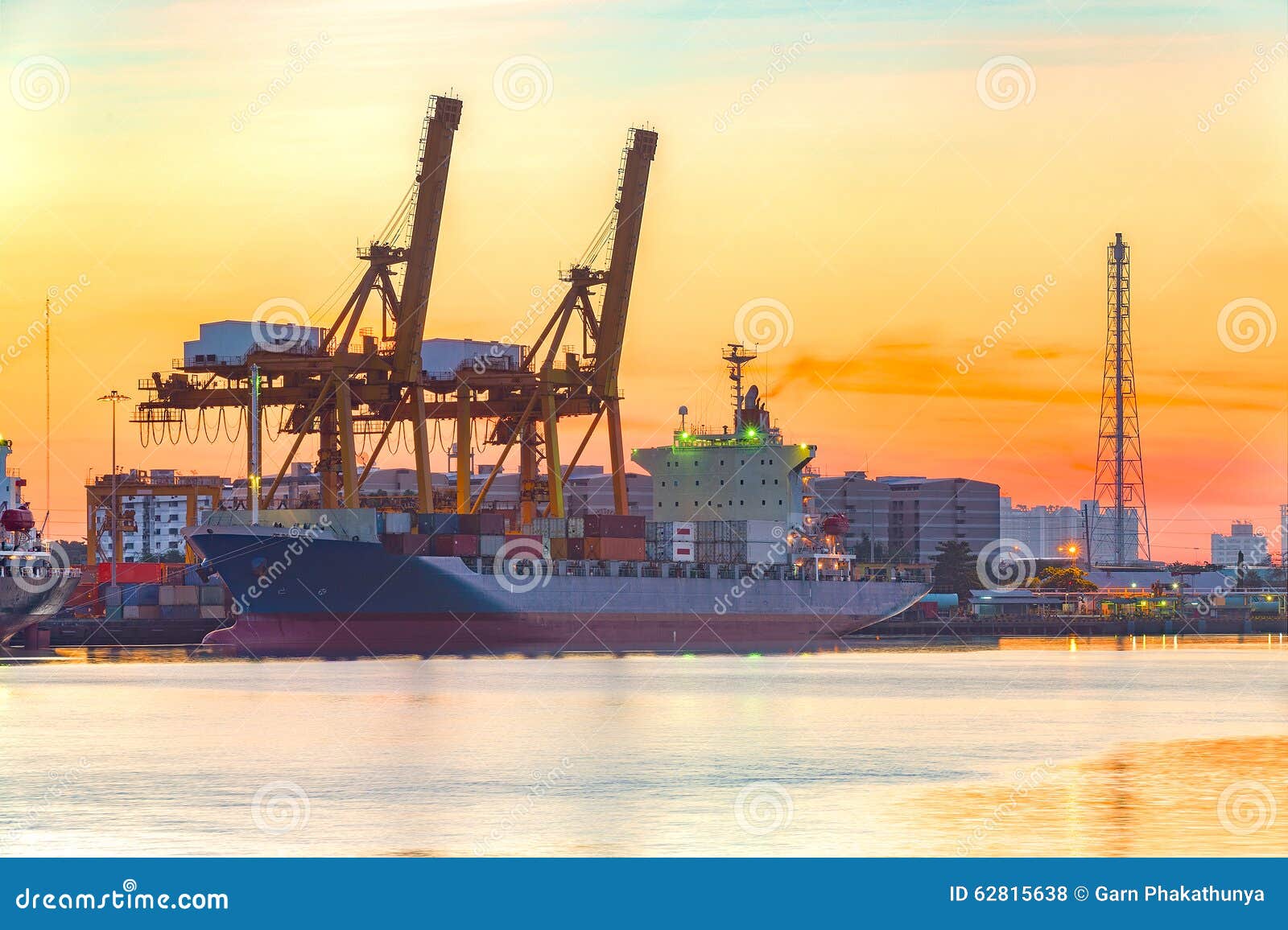 Container Cargo Freight Ship with Working Crane Loading Bridge I Stock ...