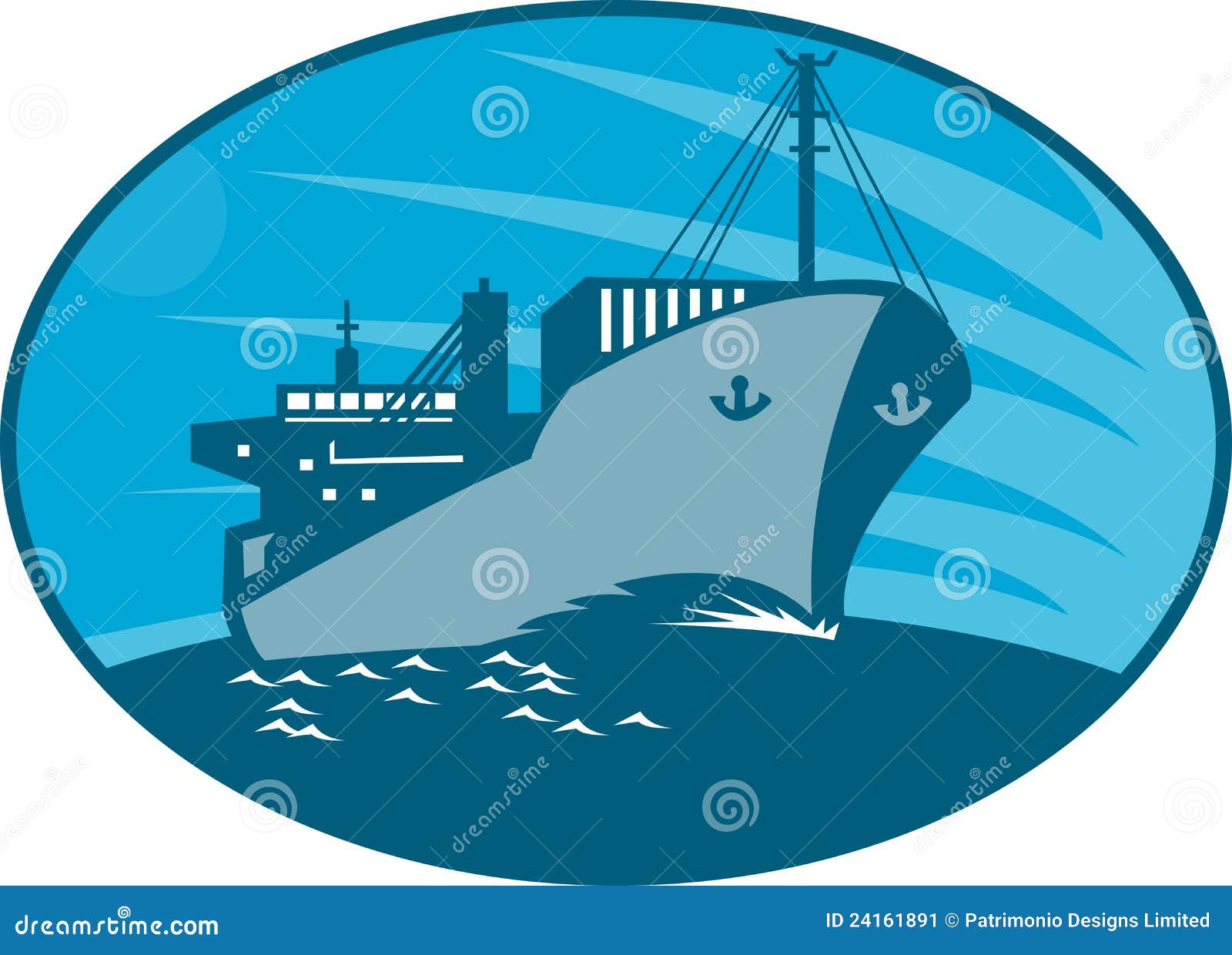 Cargo Freighter Boat. Flat Vector Illustration. Isolated On Blue ...