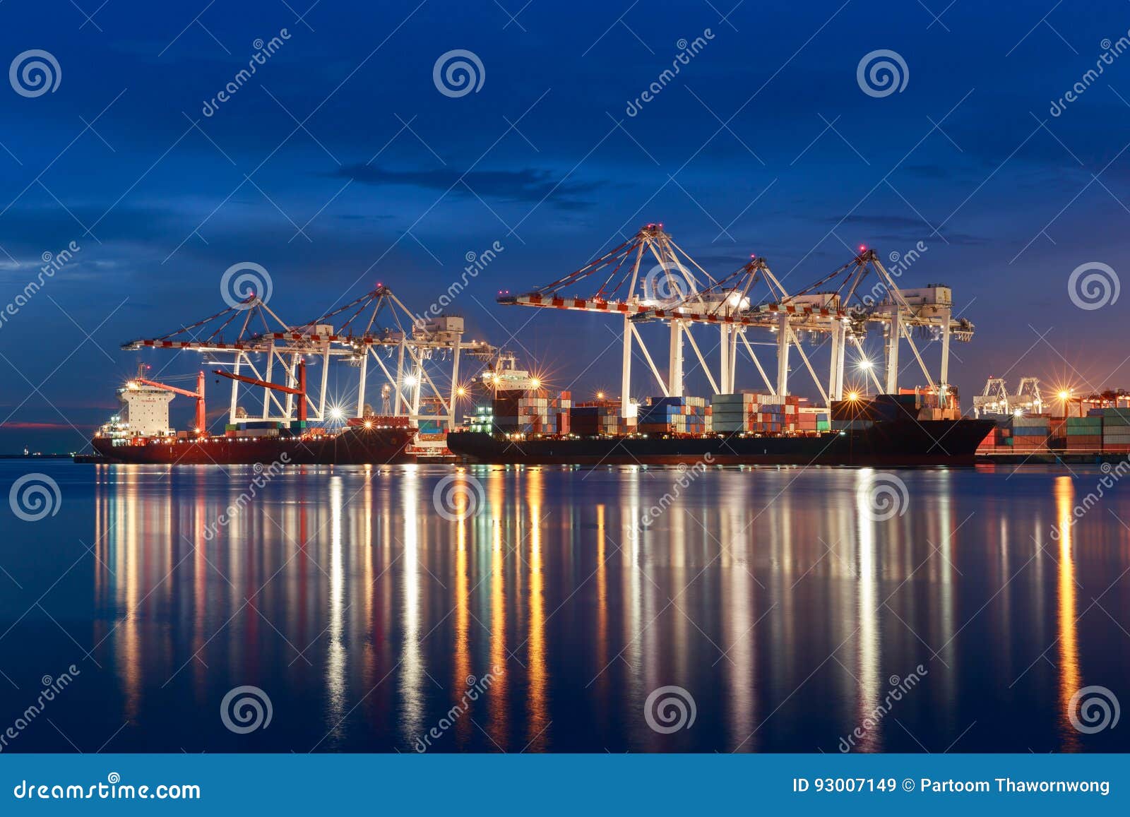 Container Cargo Port Freight Ship with Working Crane Bridge in S Stock ...