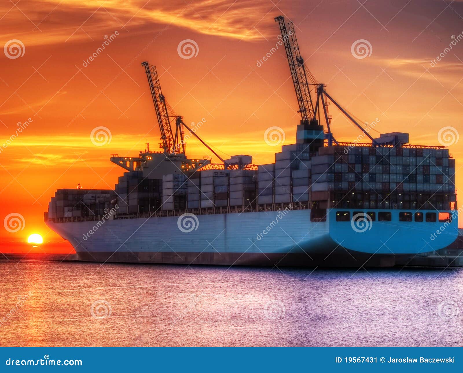 Cargo Ship In Trade Port , Container Loading Shipping By Crane Royalty ...