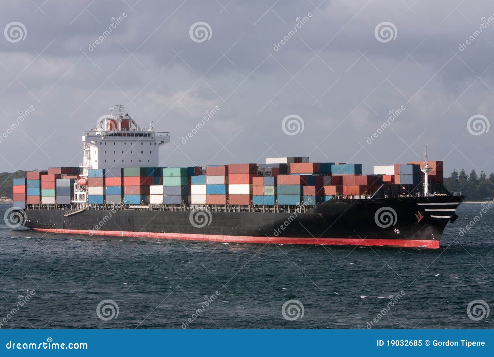 Container Cargo Ship Entering Port Stock Image - Image of harbor, heavy ...