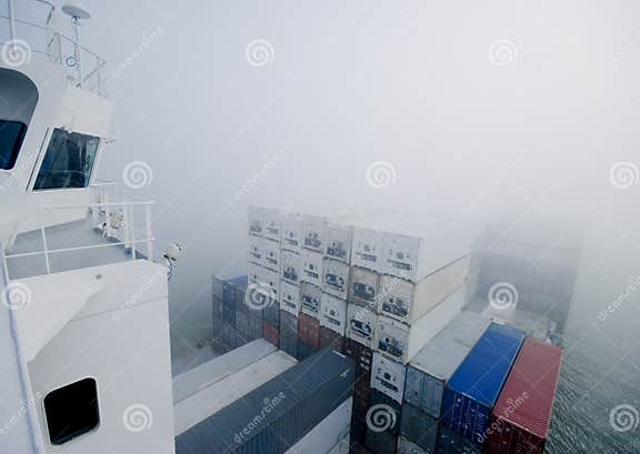 Container Cargo Ship in Fog Stock Image - Image of container, petrol ...