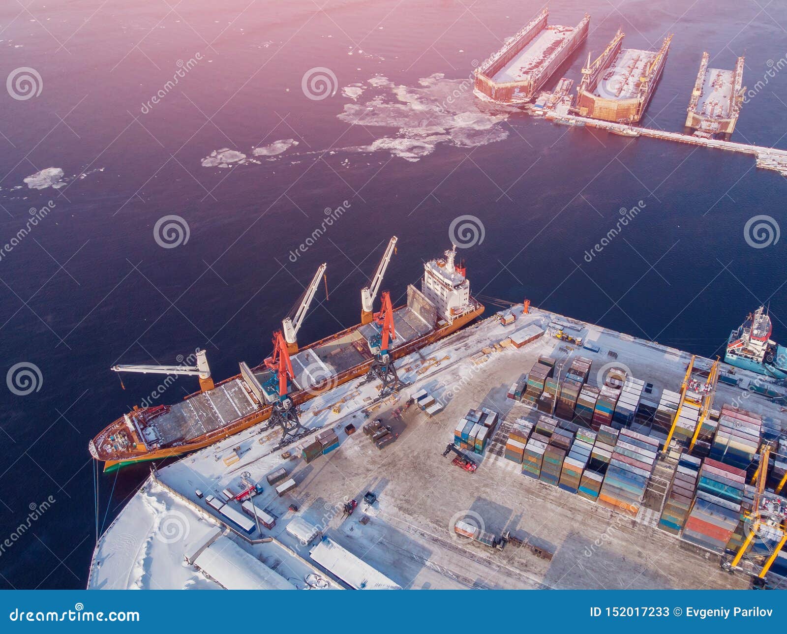 Container Cargo Ship Loading North Arctic Port. Concept Freight ...