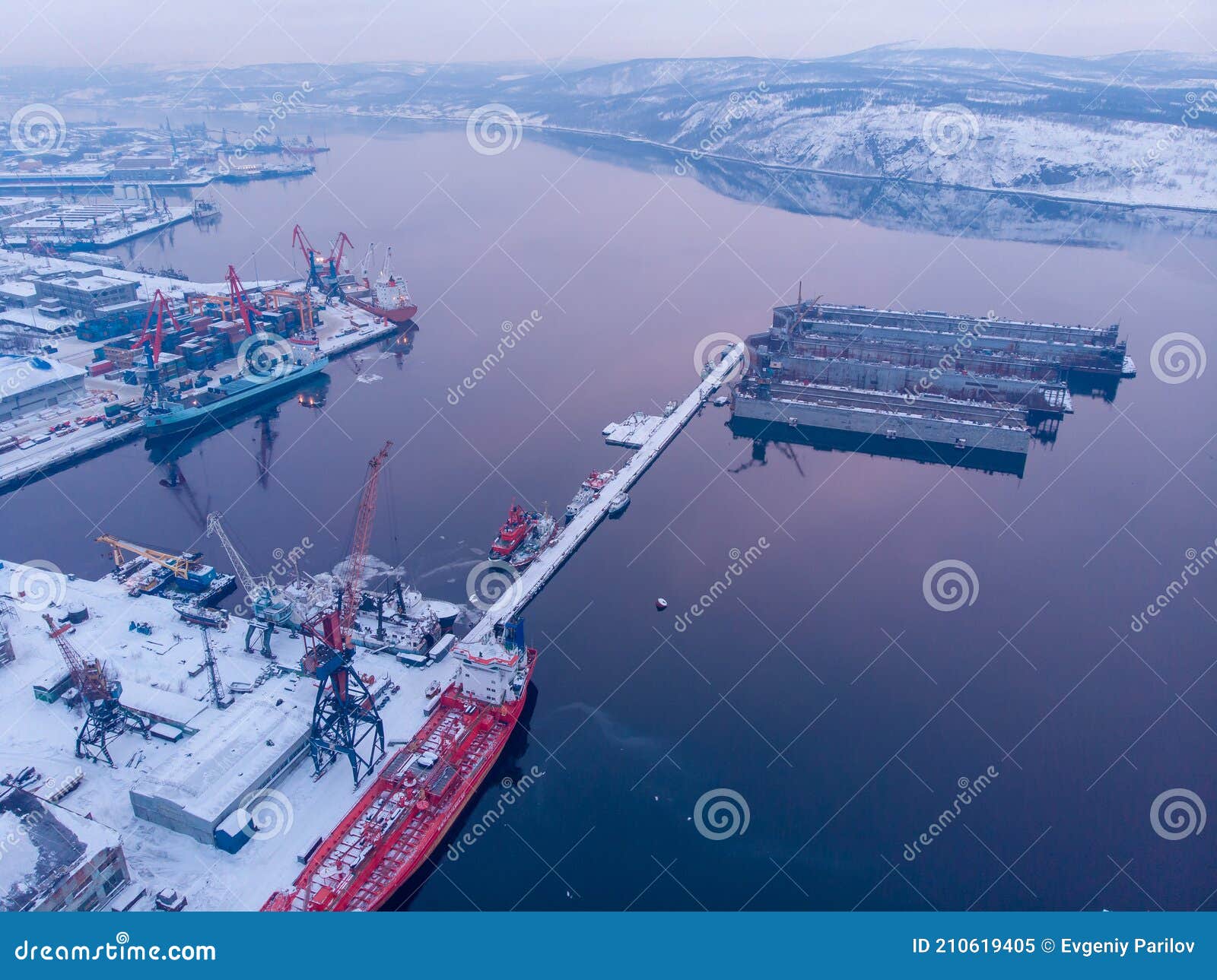 Container Cargo Ship Loading North Arctic Port. Concept Freight ...