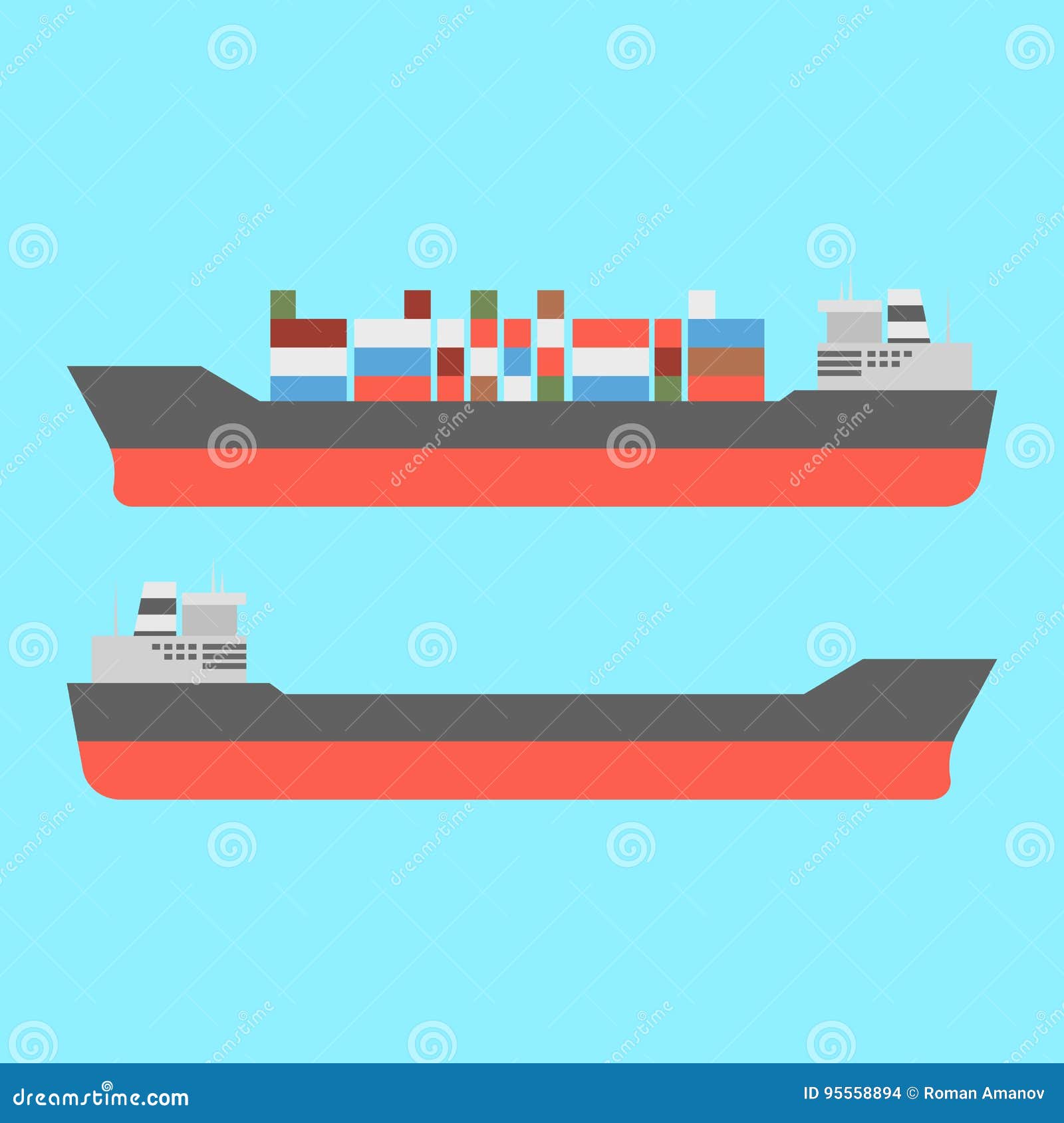 Container Cargo Ship in the Ocean Icons. Vector Stock Vector ...