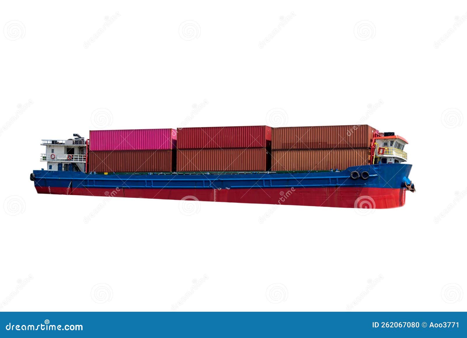 Container Cargo Ship in the Ocean Isolated on White Background, Freight ...
