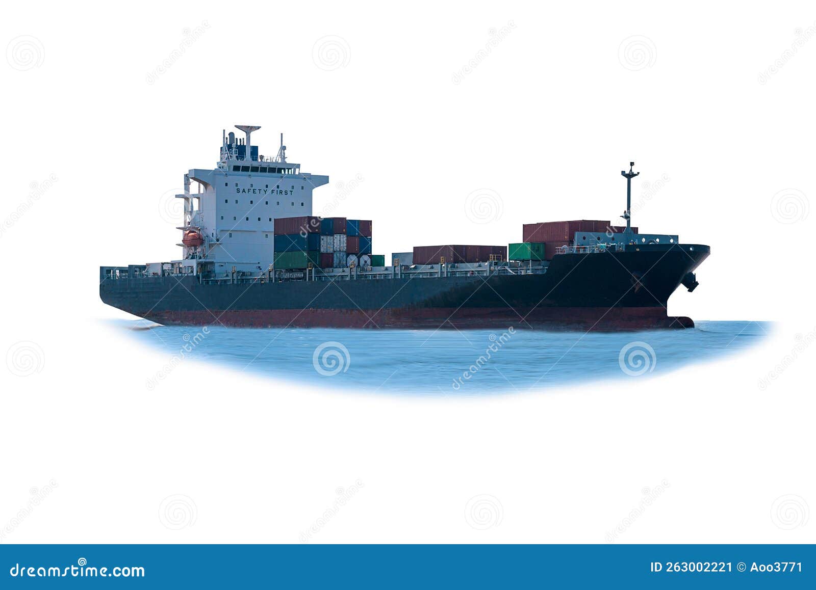 Container Cargo Ship in the Ocean Isolated on White Background, Freight ...