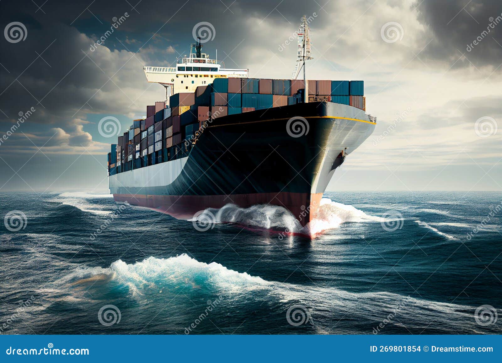 Container Cargo Ship Over the Ocean, Generative AI Illustration Stock ...