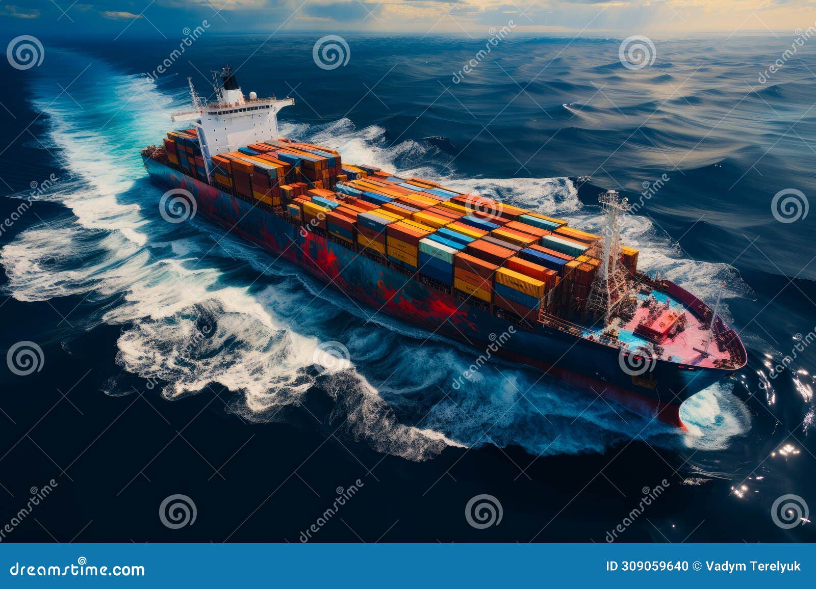 Container Cargo Ship Sailing in the Sea with Beautiful Waves Stock ...