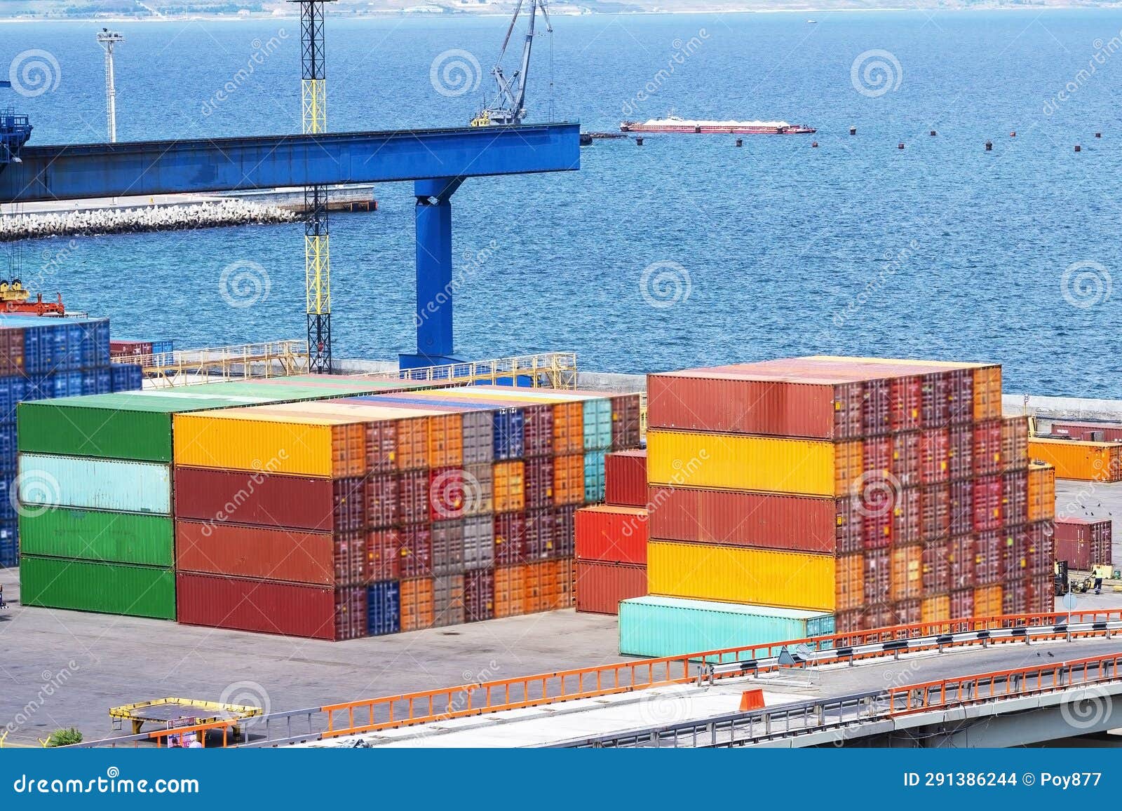 Container Cargo Ship with Working Crane Bridge in Seaport , Stock Photo ...