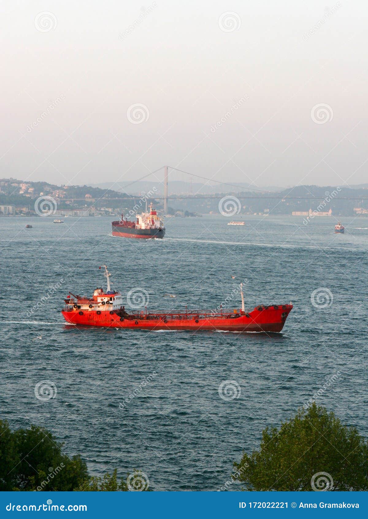 Container Cargo Ships Floating in the Bay Stock Image - Image of huge ...