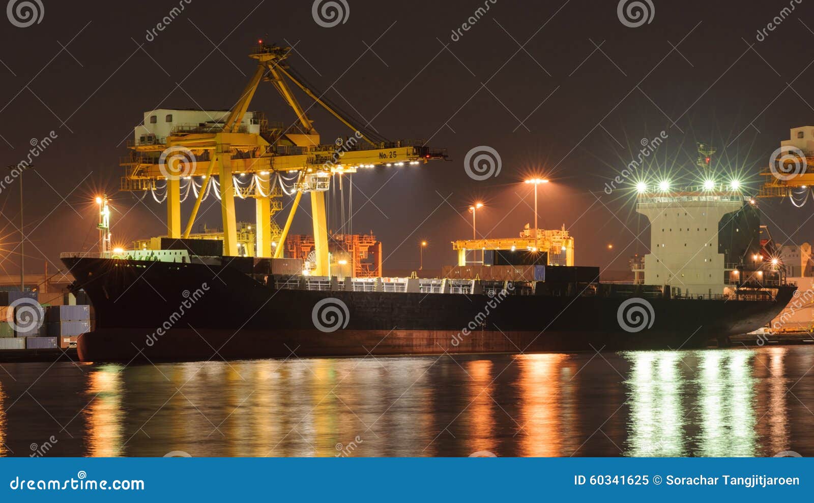Container Cargo in Shipyard at Twilight. Stock Image - Image of ...