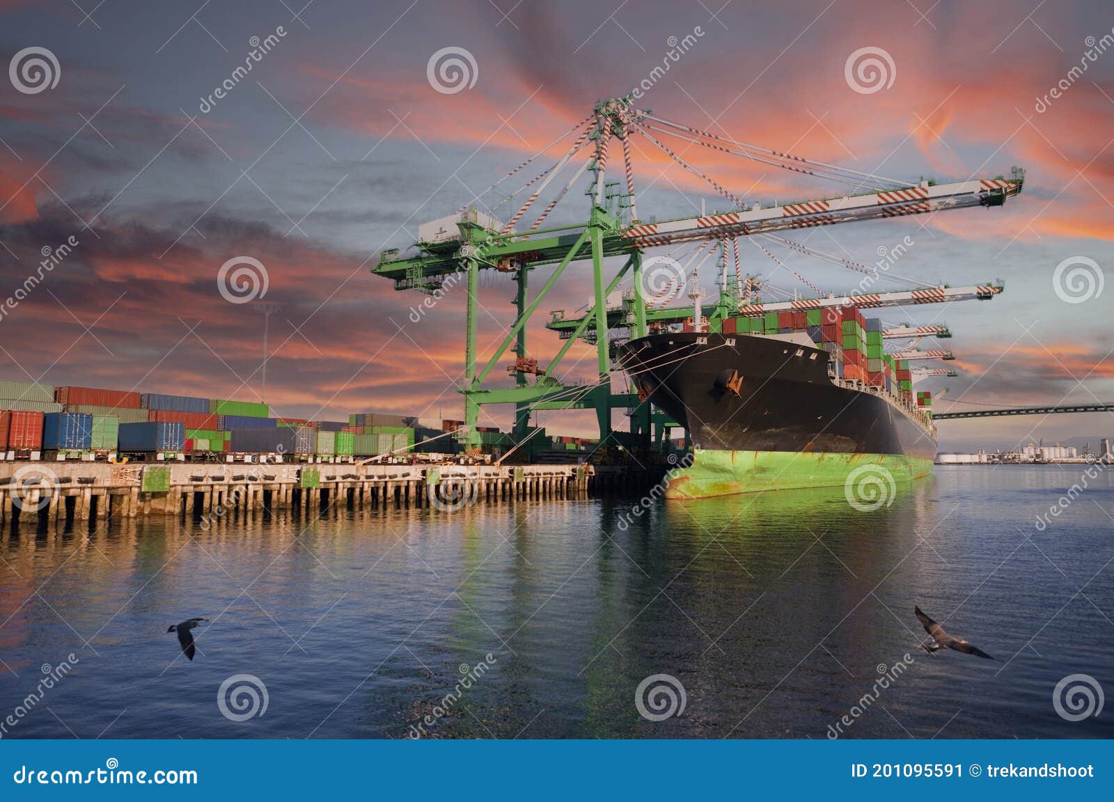 Container Cargo with Sunset Sky Stock Image - Image of city, crane ...