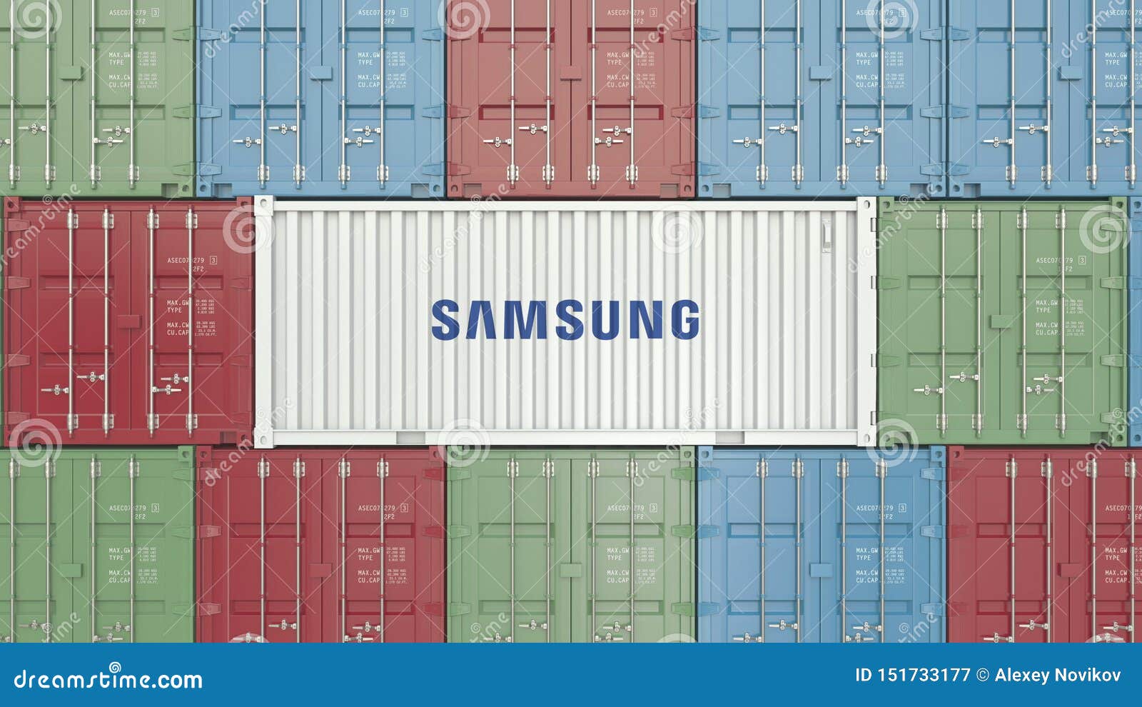 Cargo Container with Samsung Logo. Editorial 3D Rendering Editorial ...