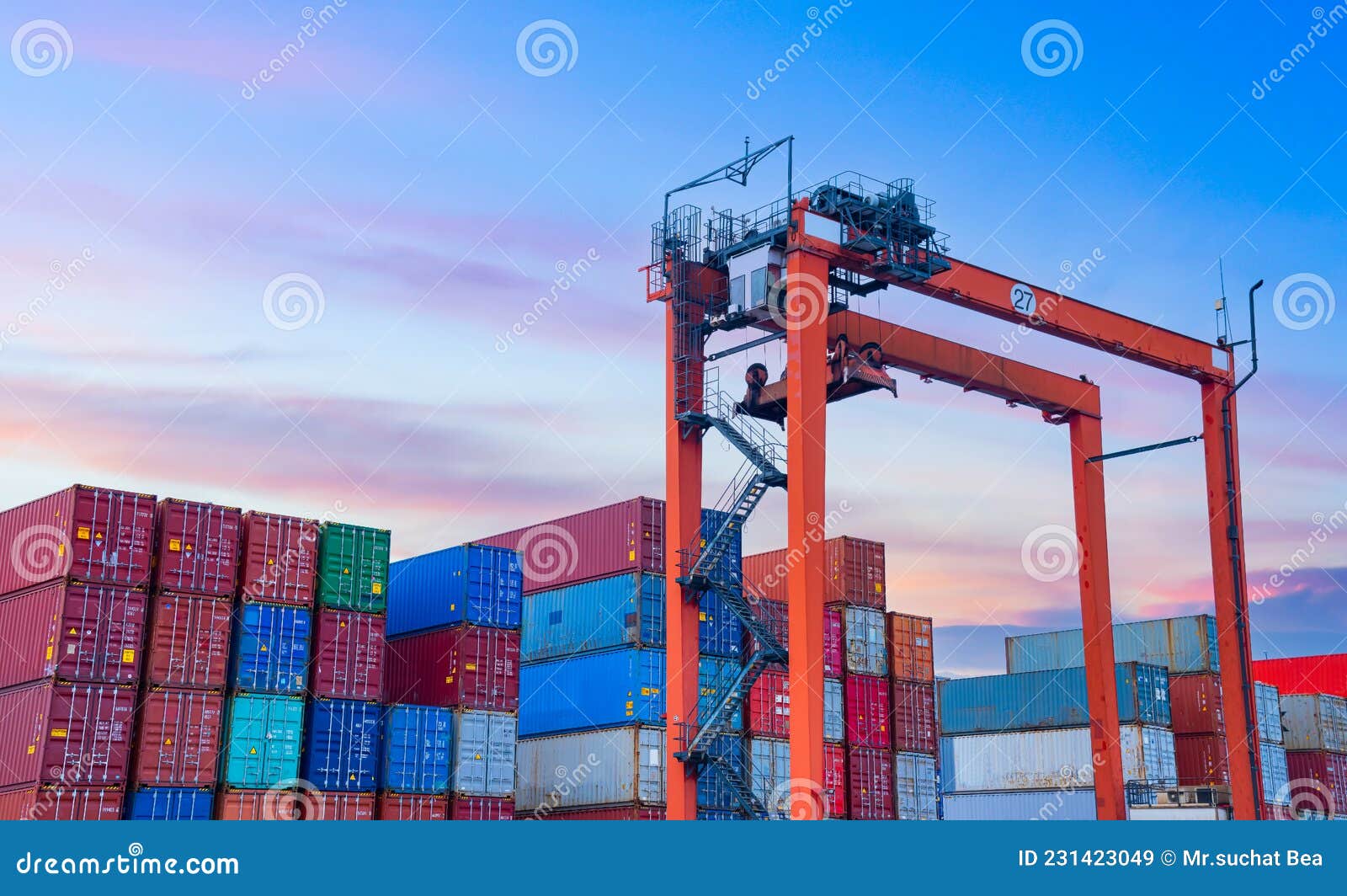 Container Crane Cargo Freight Ship with Working Crane Loading Bridge ...