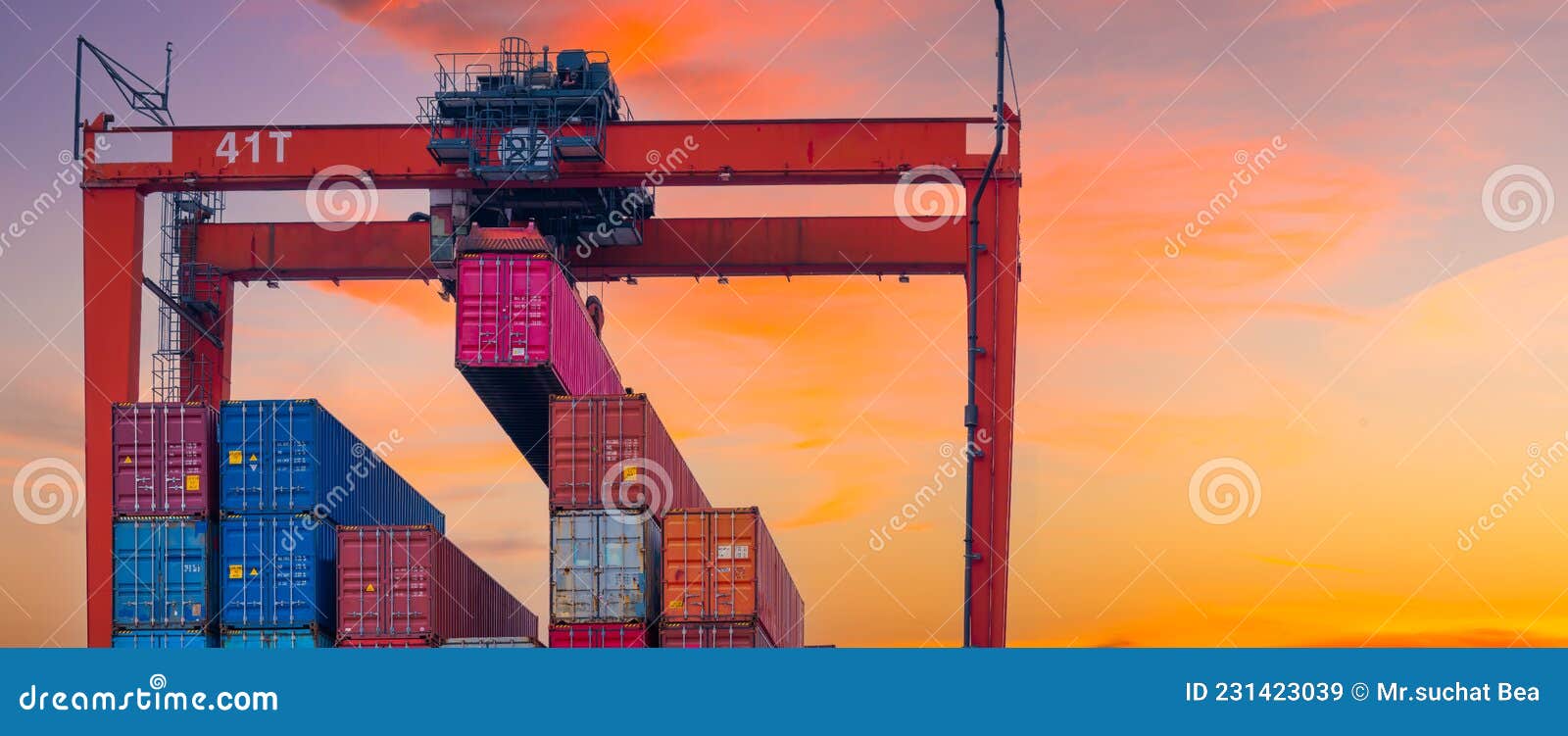 Container Crane Cargo Freight Ship with Working Crane Loading Bridge ...