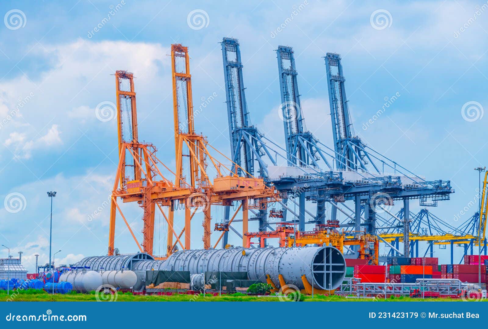 Container Crane Cargo Freight Ship with Working Crane Loading Bridge ...