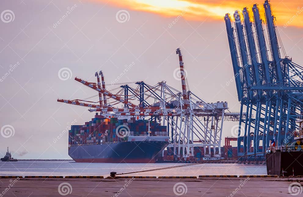 Container Crane Cargo Freight Ship with Working Crane Loading Bridge ...