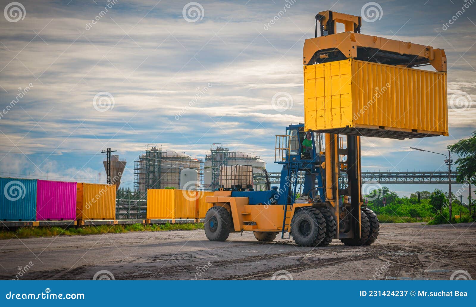 Container Crane Cargo Freight Ship with Working Crane Loading Bridge ...