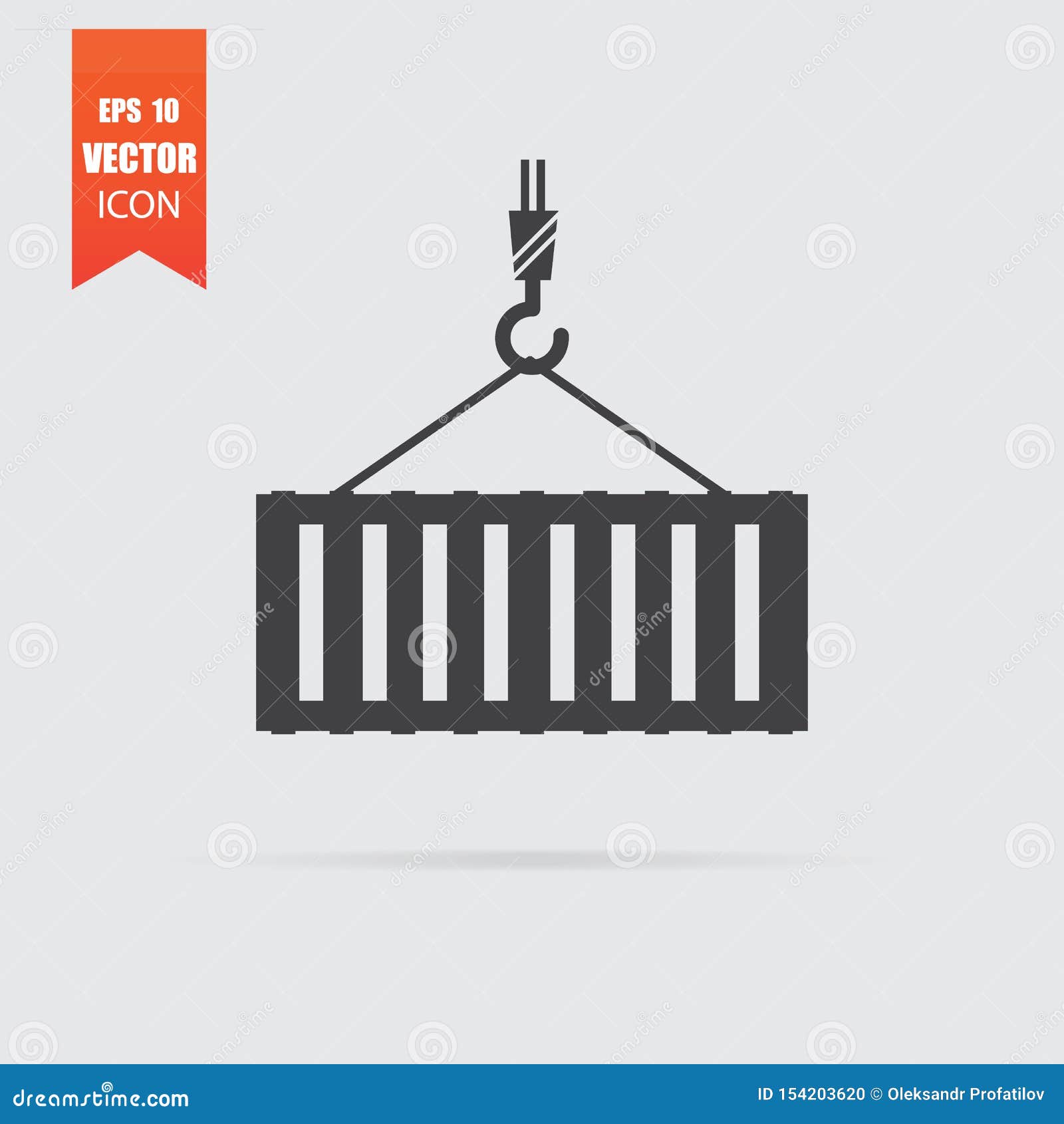 Container with Crane Icon in Flat Style Isolated on Grey Background ...
