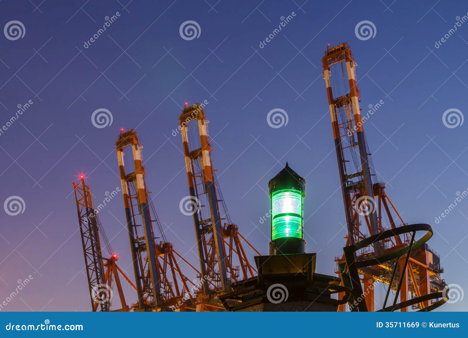 Container Cranes with Beacon Stock Image - Image of ship, maritime ...